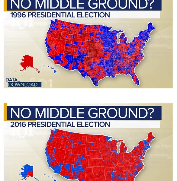 Middle Ground Counties in America are Disappearing Off Election Maps