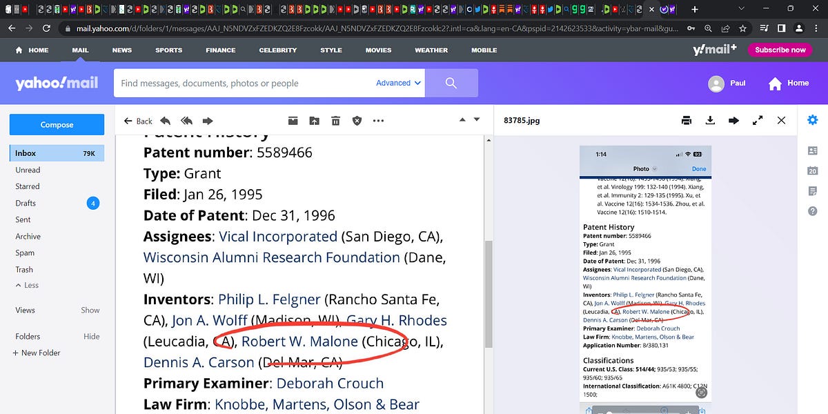 I find this past US funded patent that lists Dr. Malone as an inventor ...
