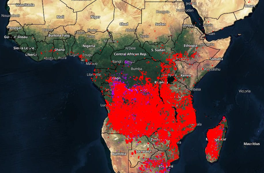 Global Wildfire Locations For Last 24 Hours - August 21st, 2023
