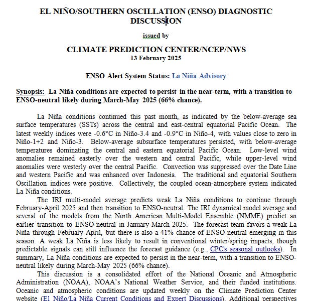 NOAA Updates It's ENSO Alert Status on February 13, 2025