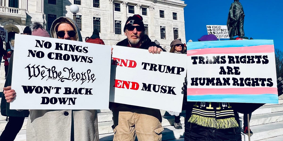 Thousands gathered at Rhode Island State House to protest Trump, Musk ...
