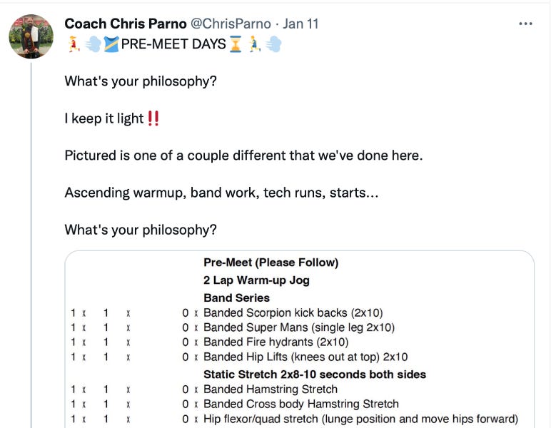 Vol 2. The Pre-Meet/Meet-Day Warm-Up - by Coach Chris Parno