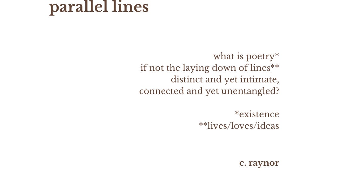 on parallelism, poetry, and presence - by carreen raynor