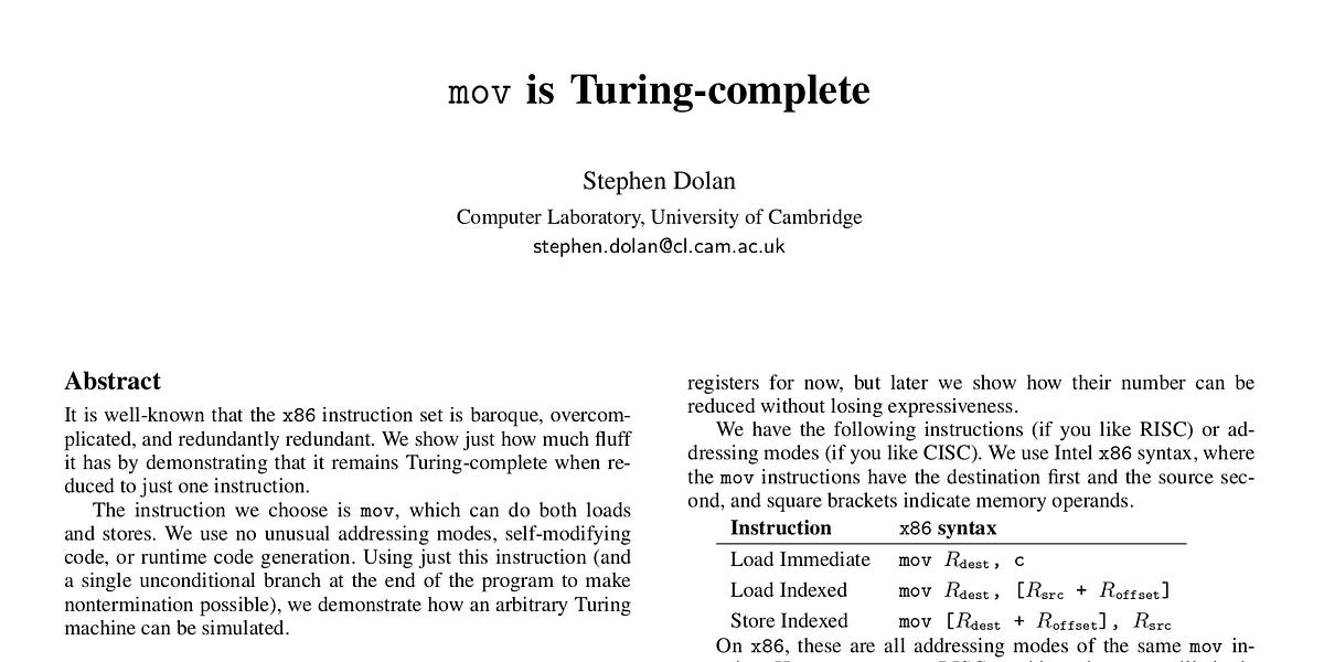 Mov Is Turing Complete [Paper Implementation]