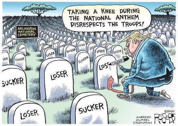 President Bone Spurs' latest attack on us, "losers and suckers."