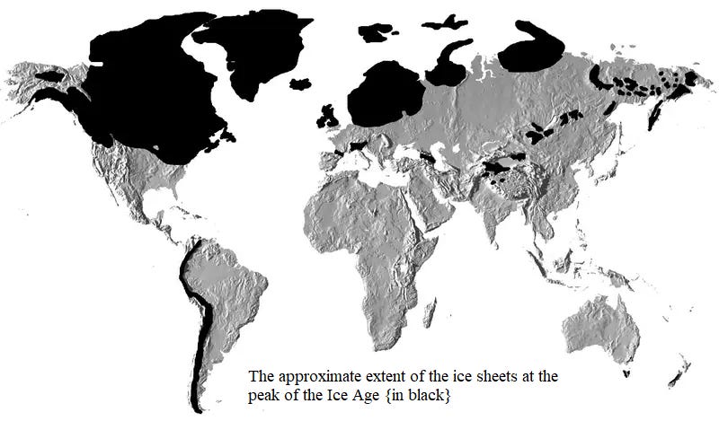 ICE AGE MAP - by Len Kinder - Cataclysmic Earth History