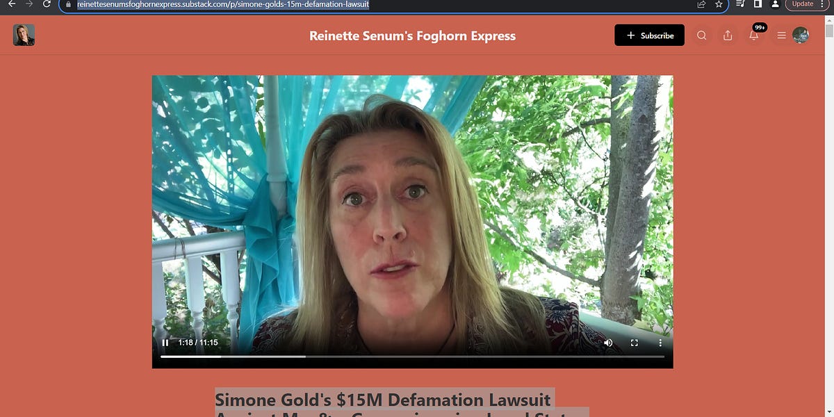 REINETTE SENUM is a friend of mine! 'Simone Gold's $15M Defamation ...
