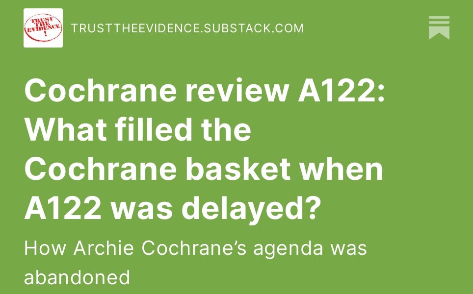 Cochrane review A122: what filled the Cochrane basket when A122 was delayed?