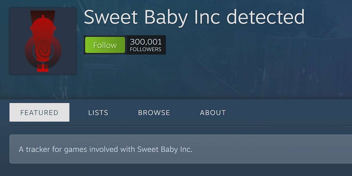 Sweet Baby Inc. detected has surpassed 300,000 followers on Steam