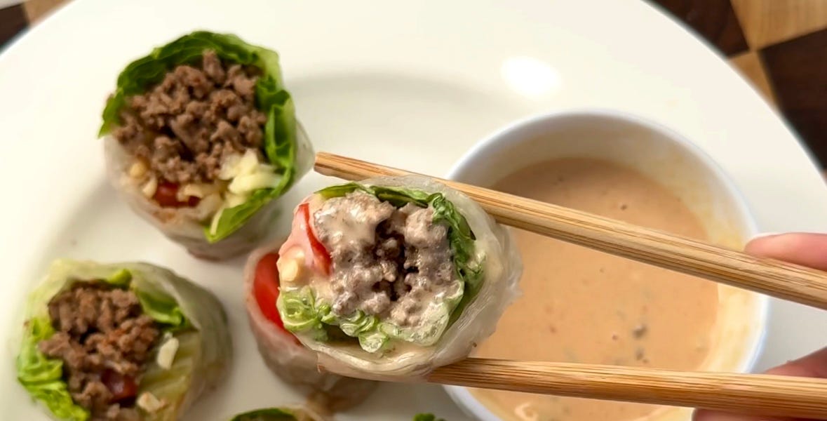 CHEESEBURGER RICE PAPER ROLL 🍔 - Recipes by Victoria