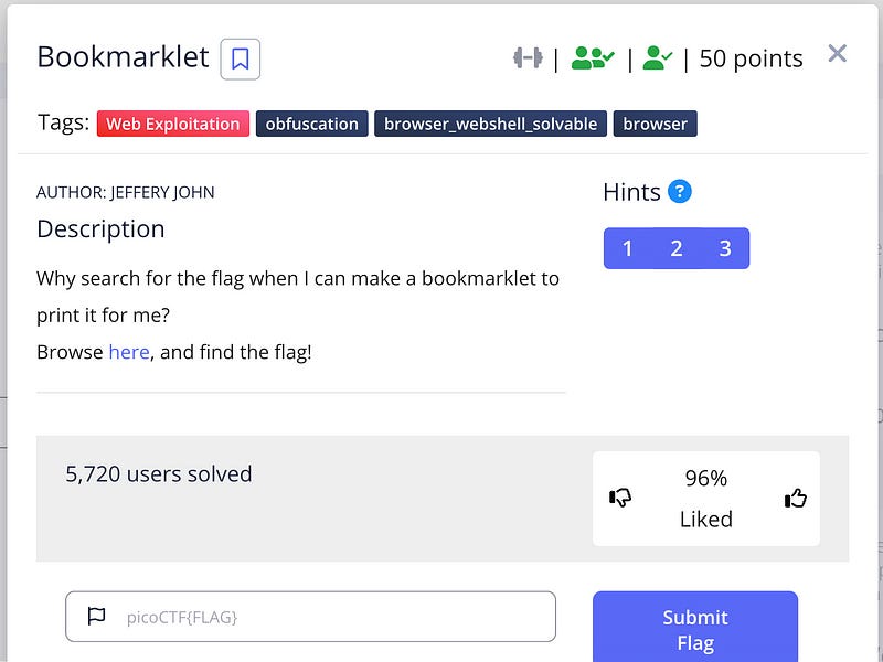 PicoCTF 2024 — Bookmarklet - VISCID’s Substack