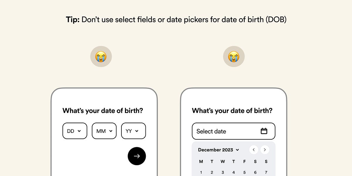 UX Tip #17: Use simple input fields for date of birth