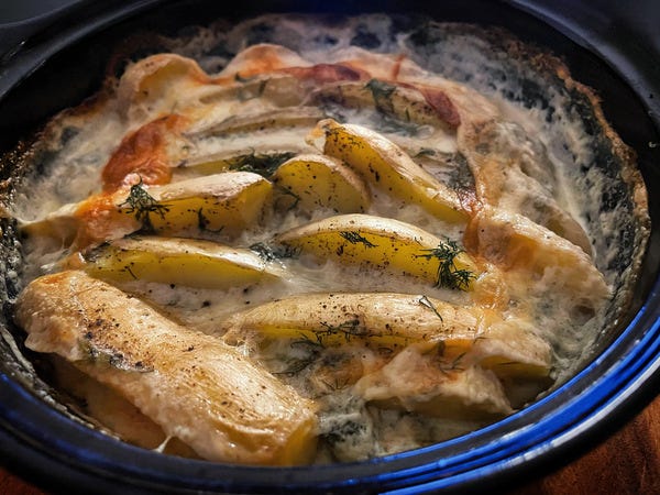 Early Spring Potato and Taleggio Bake - by Erin Henderson