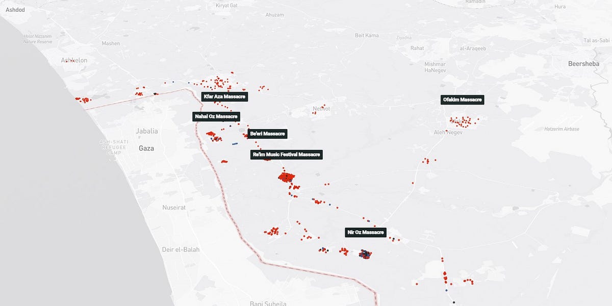 Interactive Map of October 7th Massacre. - by Chuck Norton