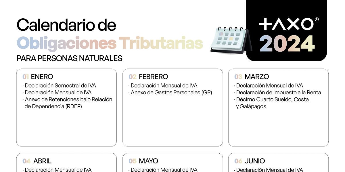 Calendario Tributario De Ecuador 【2024】 Taxo
