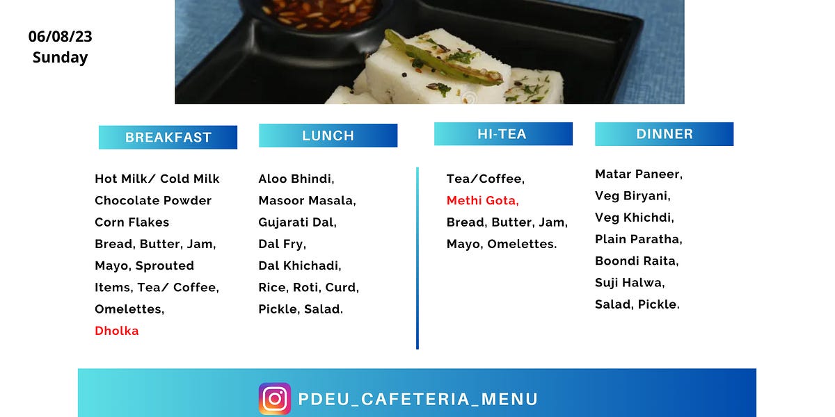PDEU Cafeteria Menu - 06/08/2023