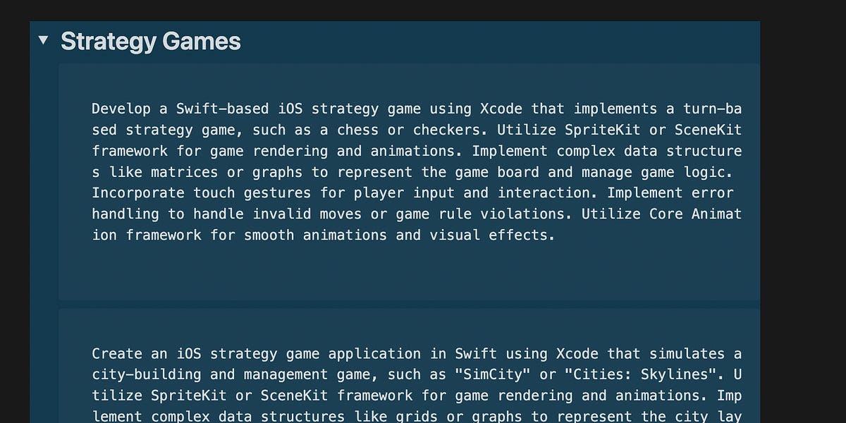 Code Prompts: iOS Swift ☕️ Build Strategy Games in ChatGPT 📱 Code Prompts: iOS Swift ☕️ Build Strategy Games in ChatGPT 📱