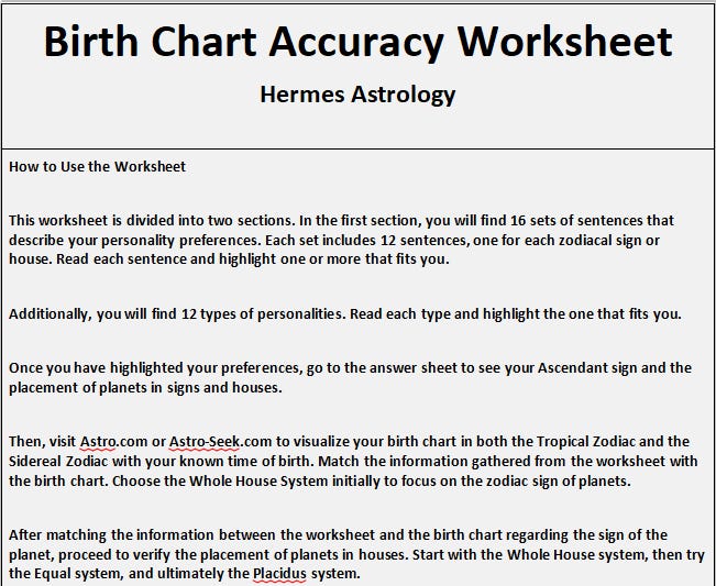 Birth Chart Accuracy Worksheet FREE with Sub
