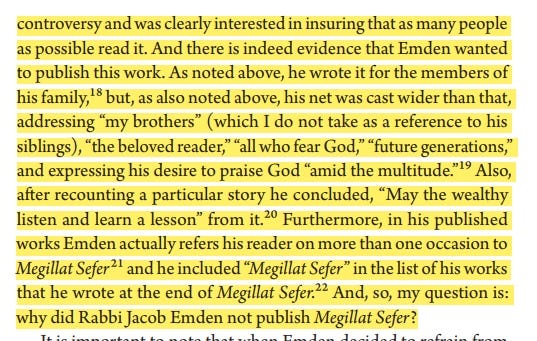 "Why Did Rabbi Jacob Emden Not Publish His Megillat Sefer?"