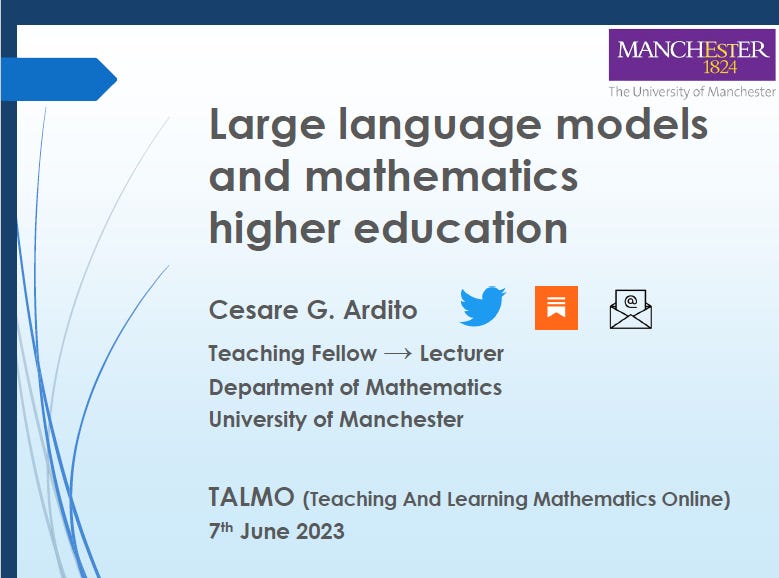 Large language models and mathematics higher education at TALMO