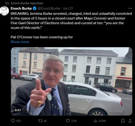 Mayo Coroner responds to Jemima Burke's "Scum of this Earth" video