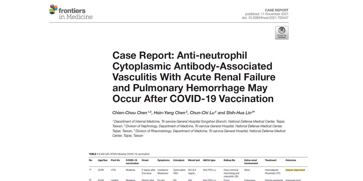 ANCA Positive Vasculitis and Renal Failure after mRNA Vaccination