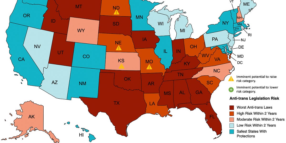 April Anti-Trans Legislative Risk Map - by Erin Reed