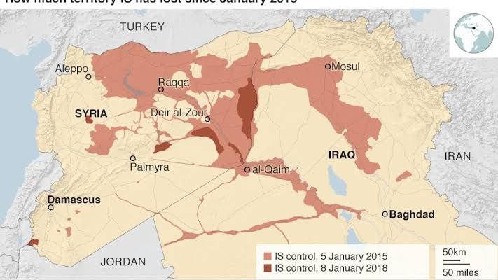 This BBC map shows ISIS territory in Syria and Iraq before/after Russia ...
