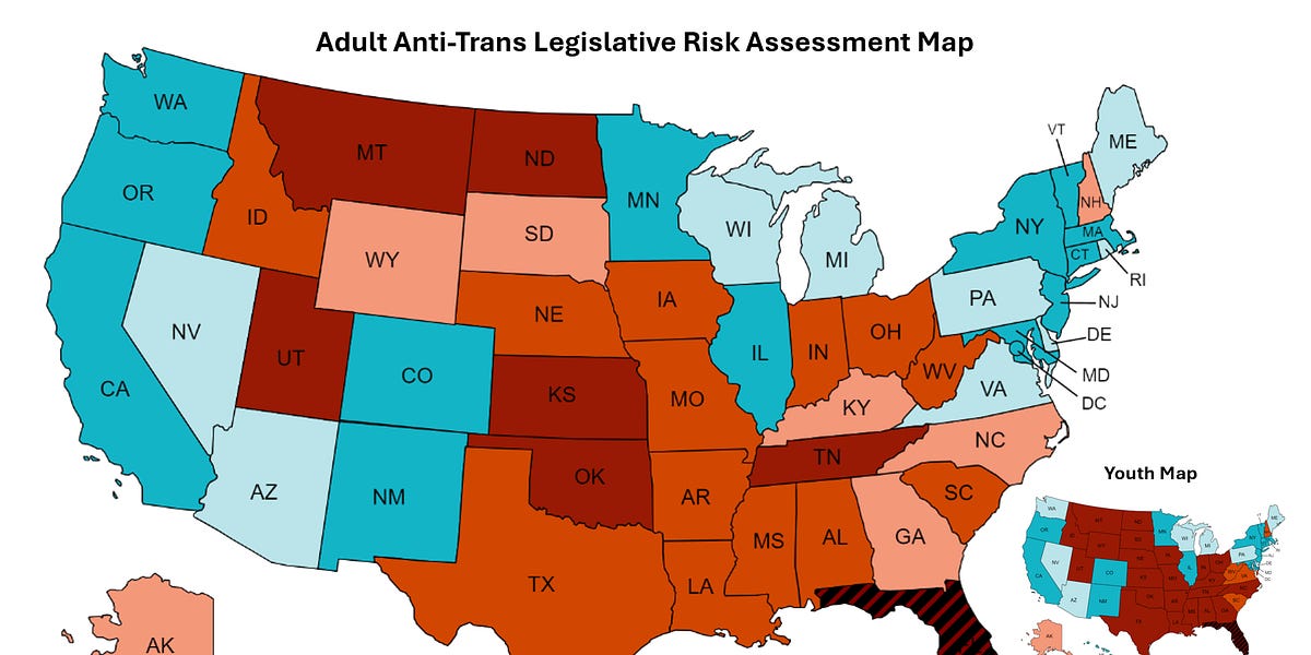 Anti-Trans Legislative Risk Assessment Map: March 2024 Update