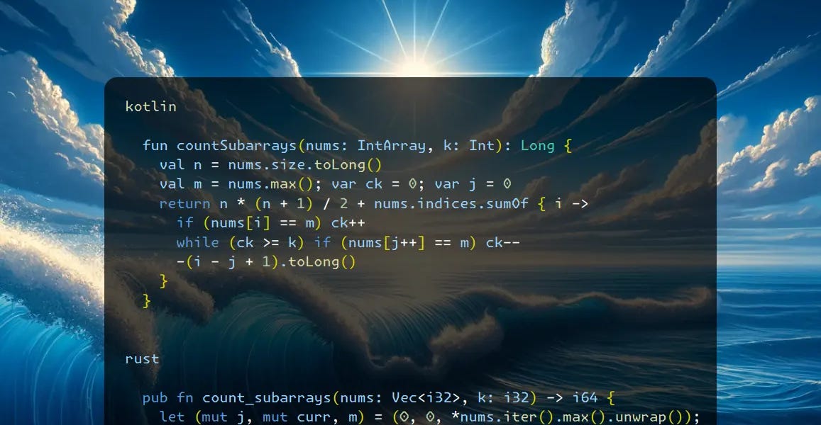 # 29.03.2024 [2962. Count Subarrays Where Max Element Appears at Least ... # 29.03.2024 [2962. Count Subarrays Where Max Element Appears at Least ...