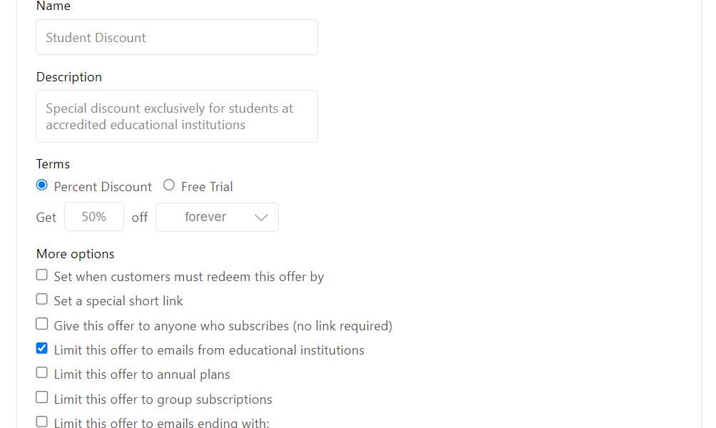 How to provide a student discount on your Substack