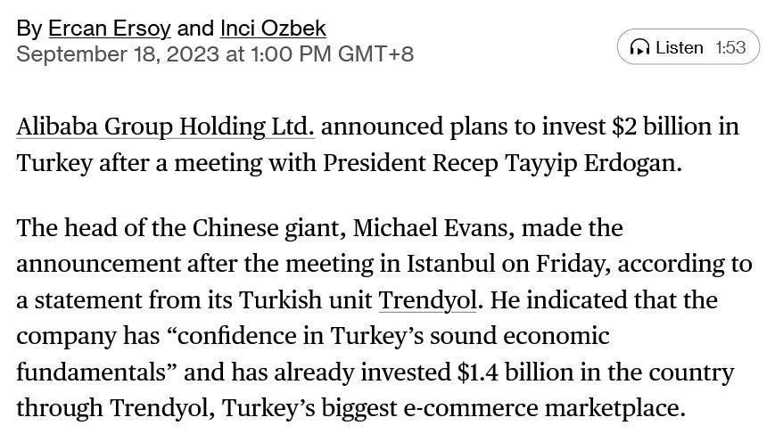 Alibaba Unveils $2 Billion Turkey Investment in Erdogan Meeting