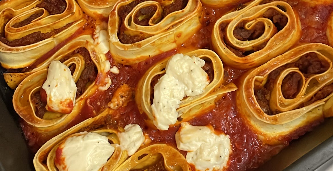 Making the Don Angie pinwheel lasagna as an obvious metaphor for trying ...