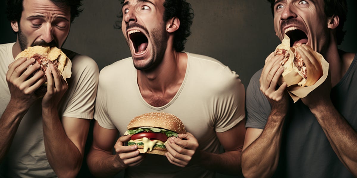 Men Crying Together With Cheeseburgers - by David Futrelle