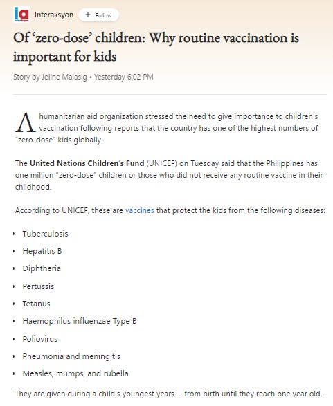 WHO/UNICEF Say 1-million Filipino Children Have Received No Routine ...