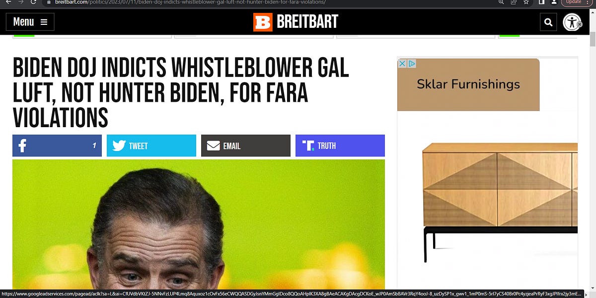 Breitbart: 'Biden DOJ Indicts Whistleblower Gal Luft, not Hunter Biden ...