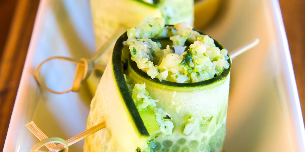 Pesto Shrimp Cucumber Rolls - by Angie Alt
