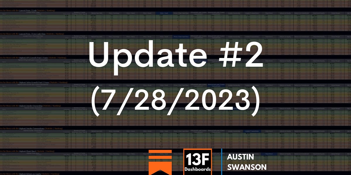 13F Dashboards: Update # 2 (7/28/2023) - by Austin Swanson