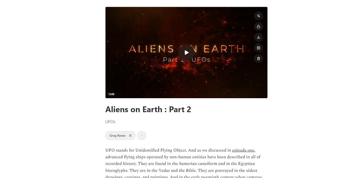 The Reese Report "Aliens on Earth Series" - by Greg Reese