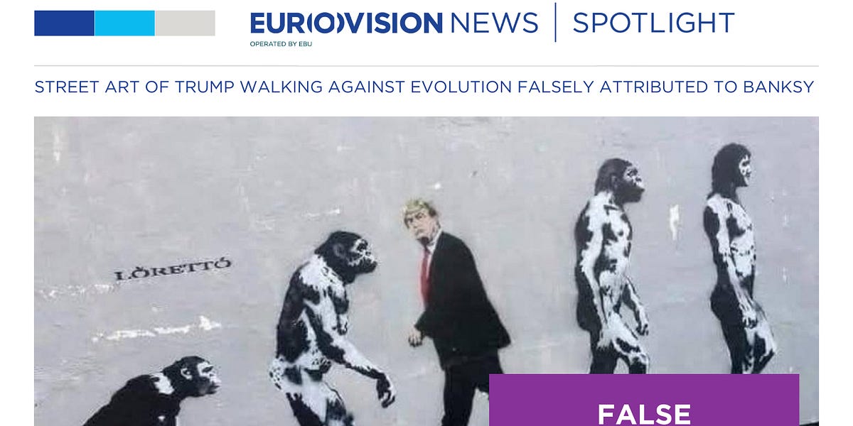 Street art of Trump walking against evolution falsely attributed to Banksy