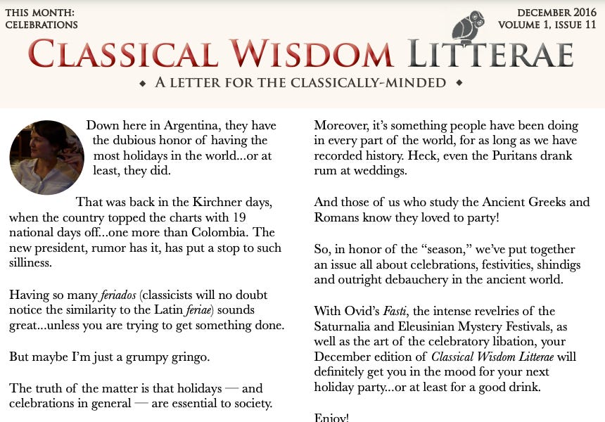 Classical Wisdom Litterae: Celebrations