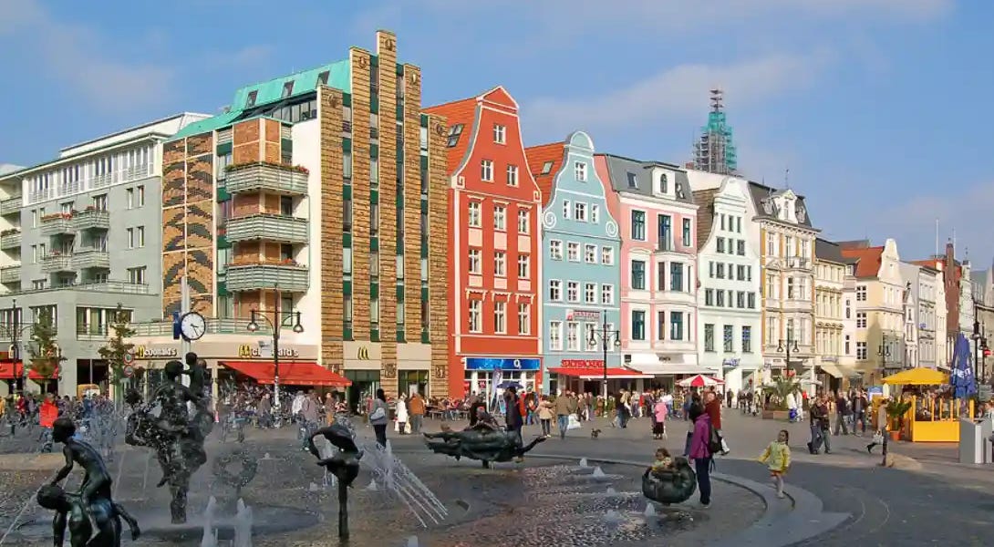 The Lange Straße in Rostock: DDR architecture on the Baltic Sea.