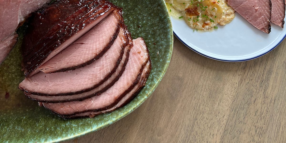 sour cherry glazed ham & truffle gouda scalloped potatoes