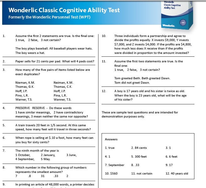Group differences on the Wonderlic short IQ test