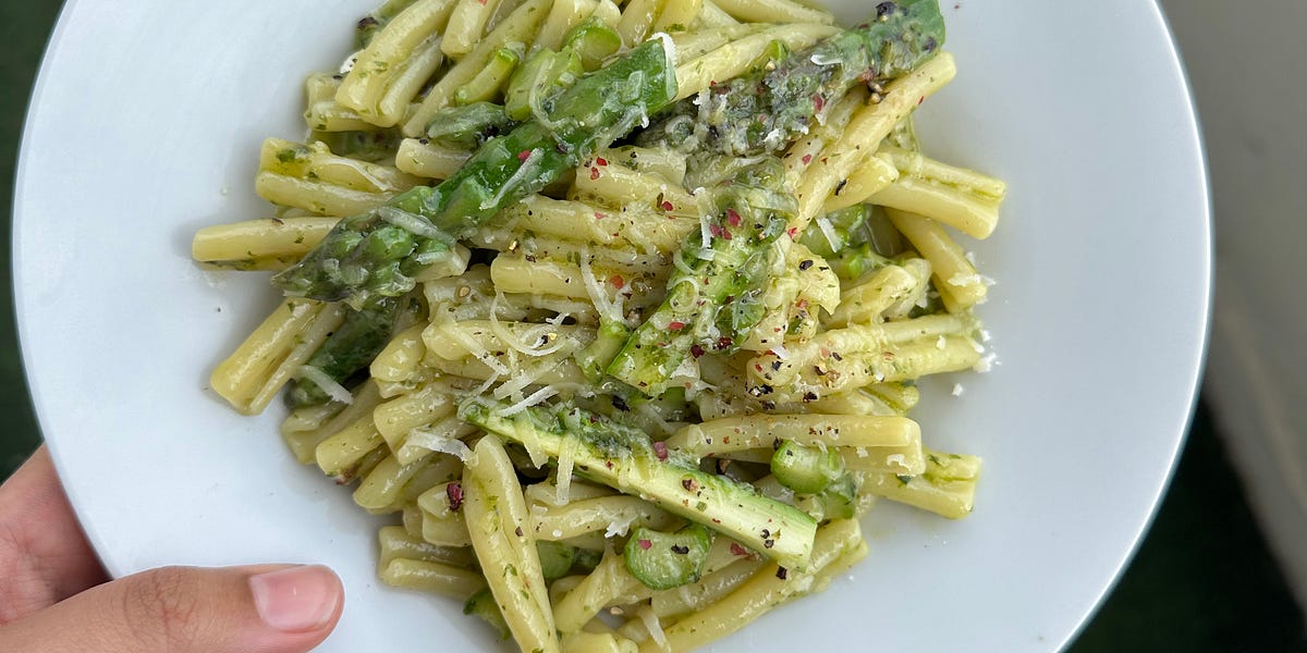Wild Garlic & Asparagus Pasta - by Laila Mirza