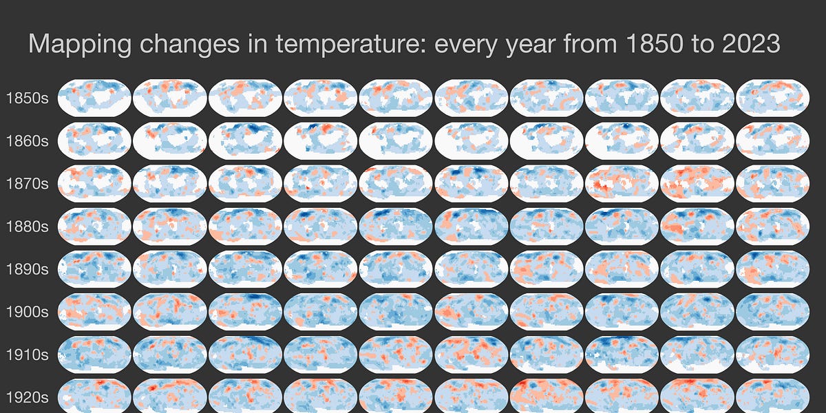 Mapping changes in temperature: every year from 1850 to 2023