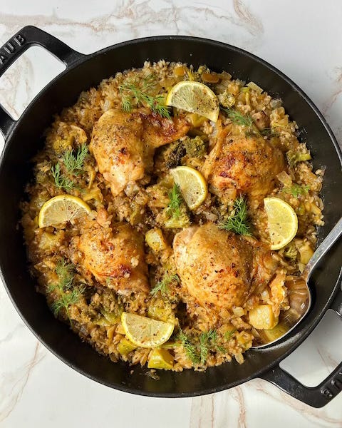 One-Pot Honey Garlic Chicken with Za'atar Lemon Broccoli Rice