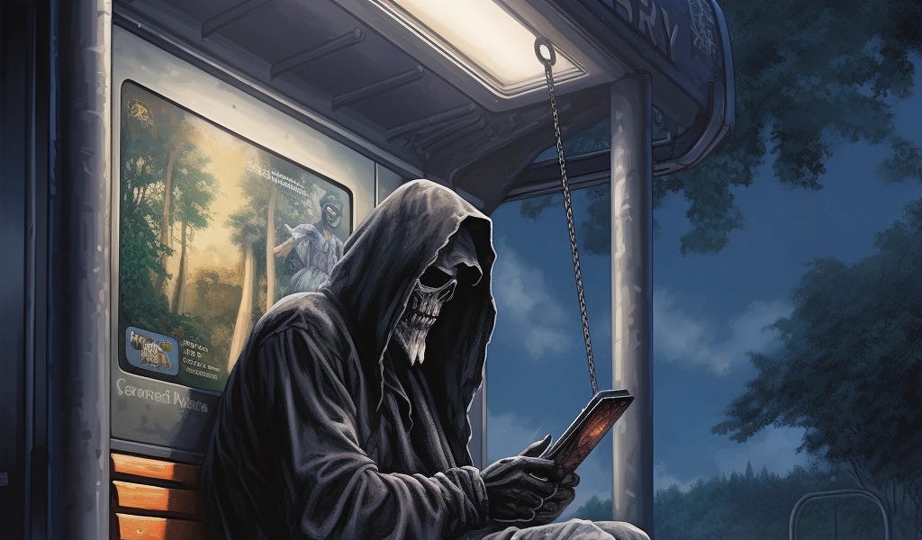 Did the Grim Reaper miss his bus? - by The Blind Squirrel