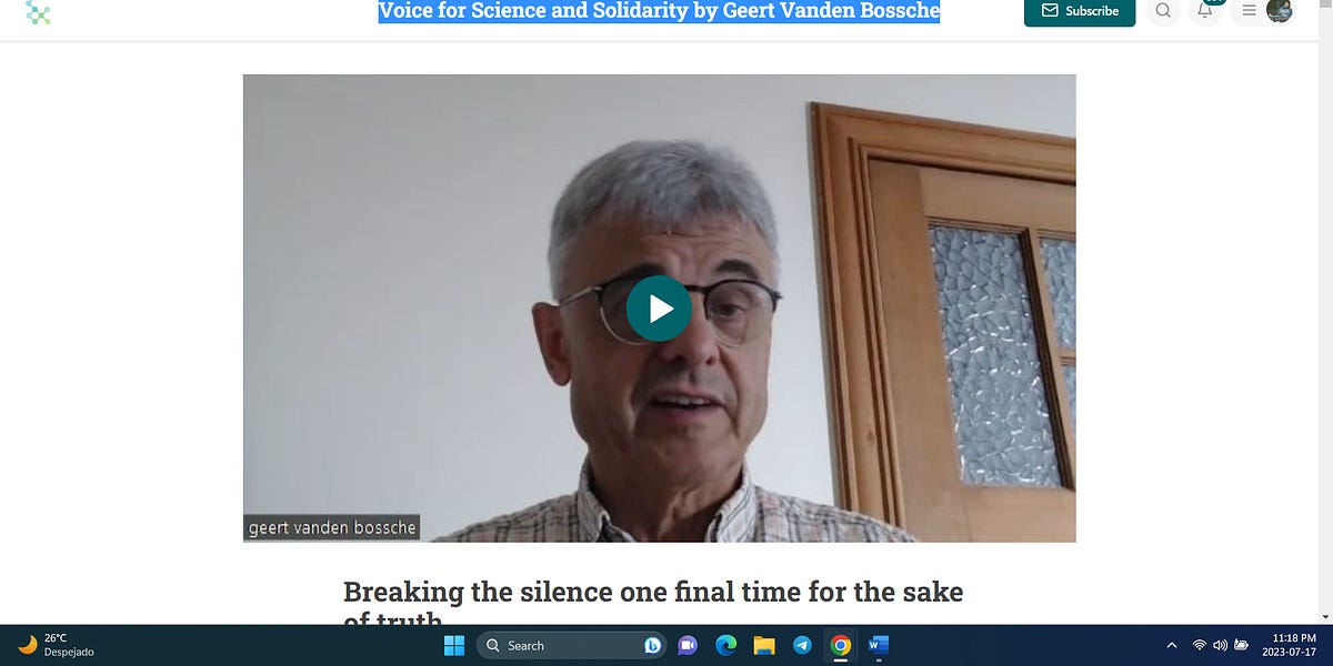 Dr. Geert Vanden Bossche: "Breaking the silence one final time for the ...