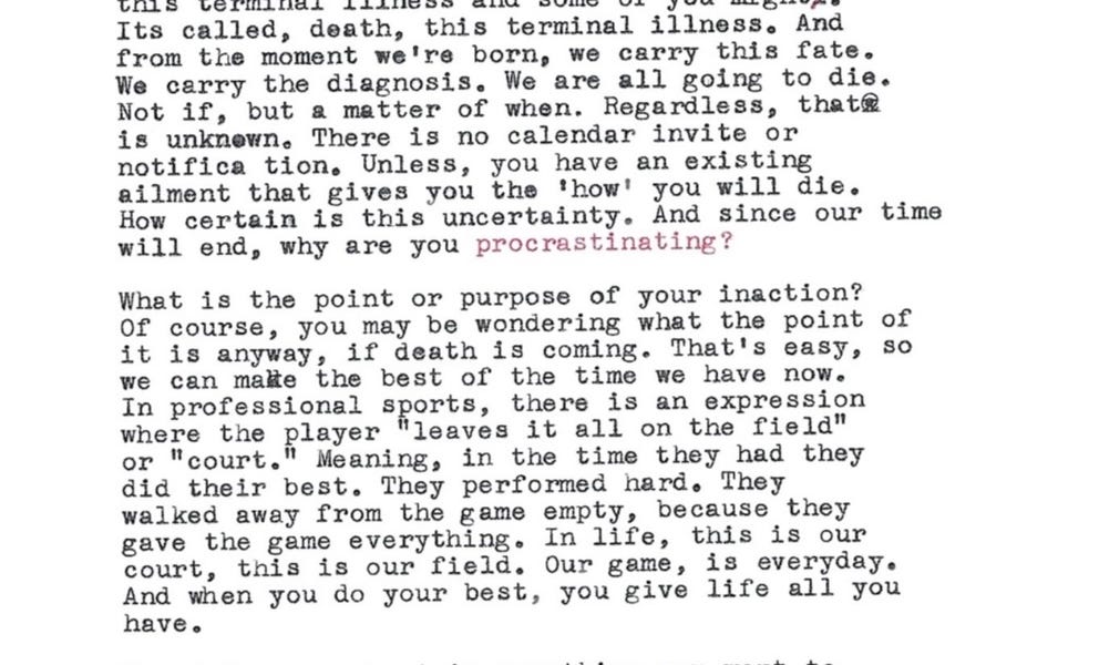 Procrastination & Terminal Illness - Dan Roman's Substack